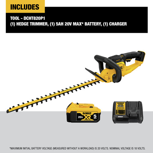 Dewalt 20V MAX Brushed Lithium Ion 22 in. Cordless Hedge Trimmer Kit 5 Ah