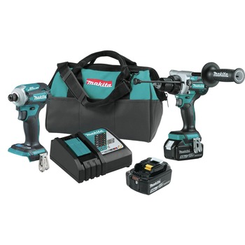 Factory Reconditioned Makita 18V LXT Brushless Lithium Ion 1 2 in. Cordless Hammer Drill Driver and 4 Speed Impact Driver Combo Kit with 2 Batteries 5 Ah