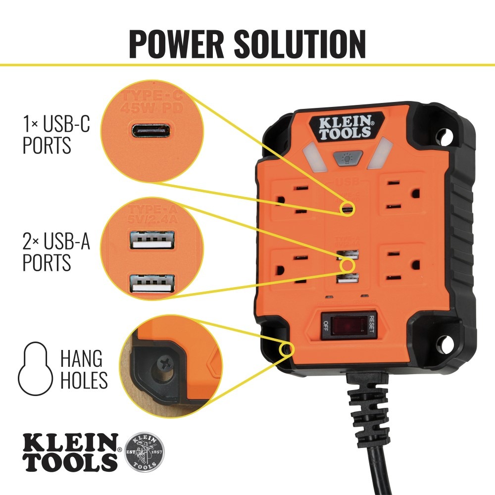 Klein Tools 29601 PowerBox 1 Magnetic Power Strip with Surge Protector ...