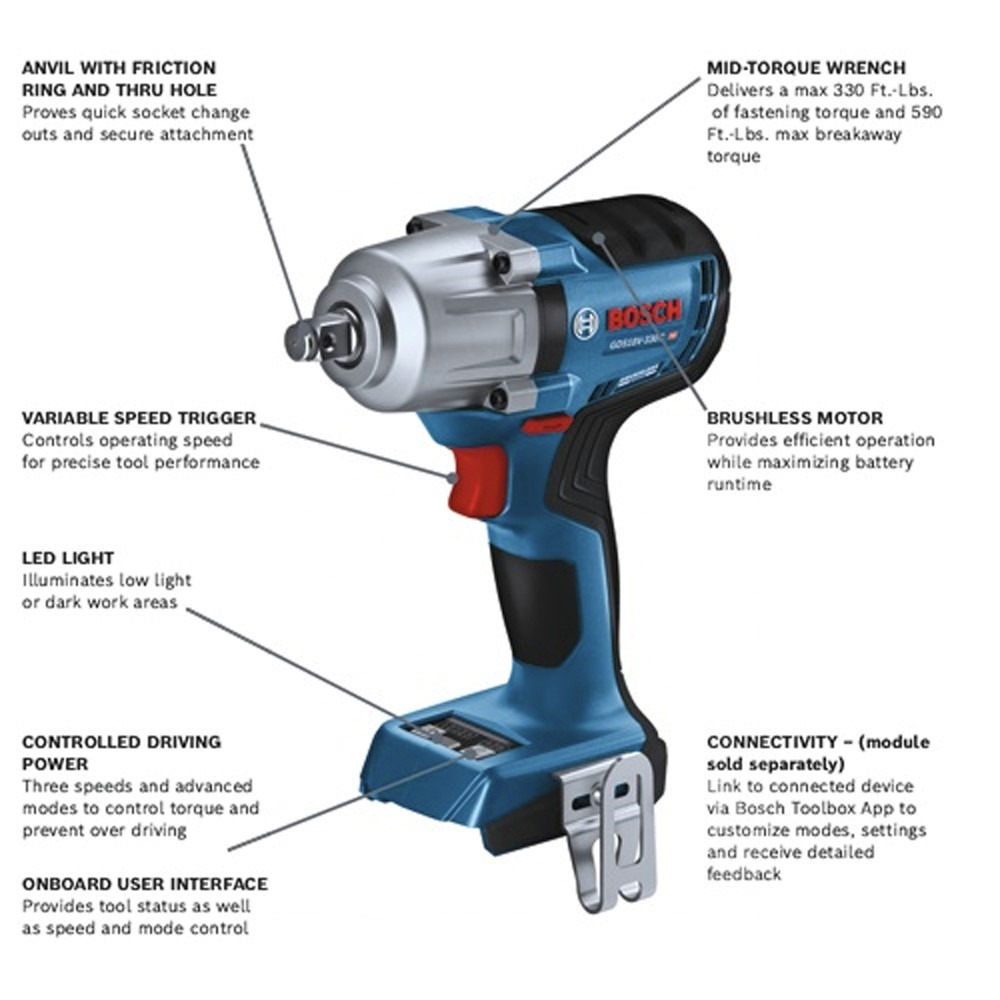Bosch 18V Brushless Lithium-Ion 1/2 in. Cordless Mid-Torque Impact ...