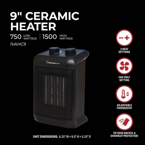 Vision Air 1500/750 Watts 9 in. Ceramic Heater